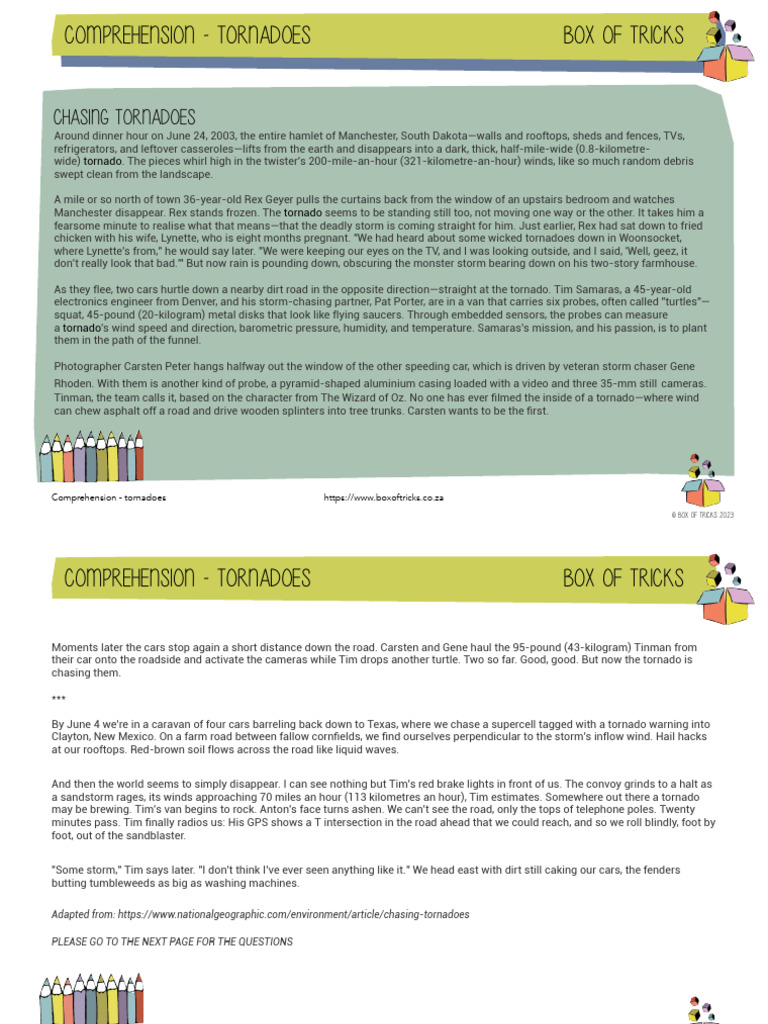 Comprehension - Tornadoes | PDF | Tornadoes | Natural Events