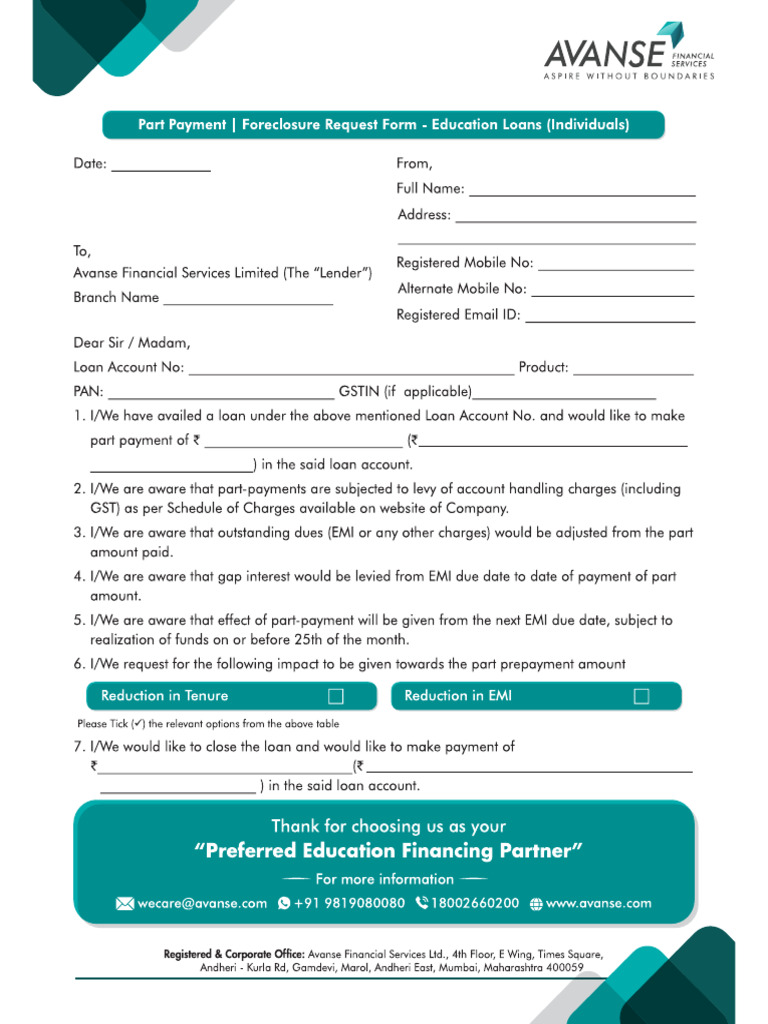 Foreclosure and Partpayment Form | PDF