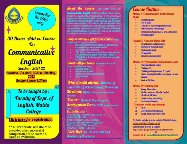 Brochure Communicative English | PDF | Speech | Fluency