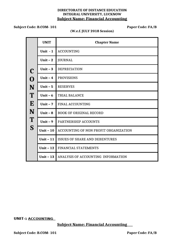 Financial Accounting B.Com 101 Notes | PDF | Financial Accounting ...
