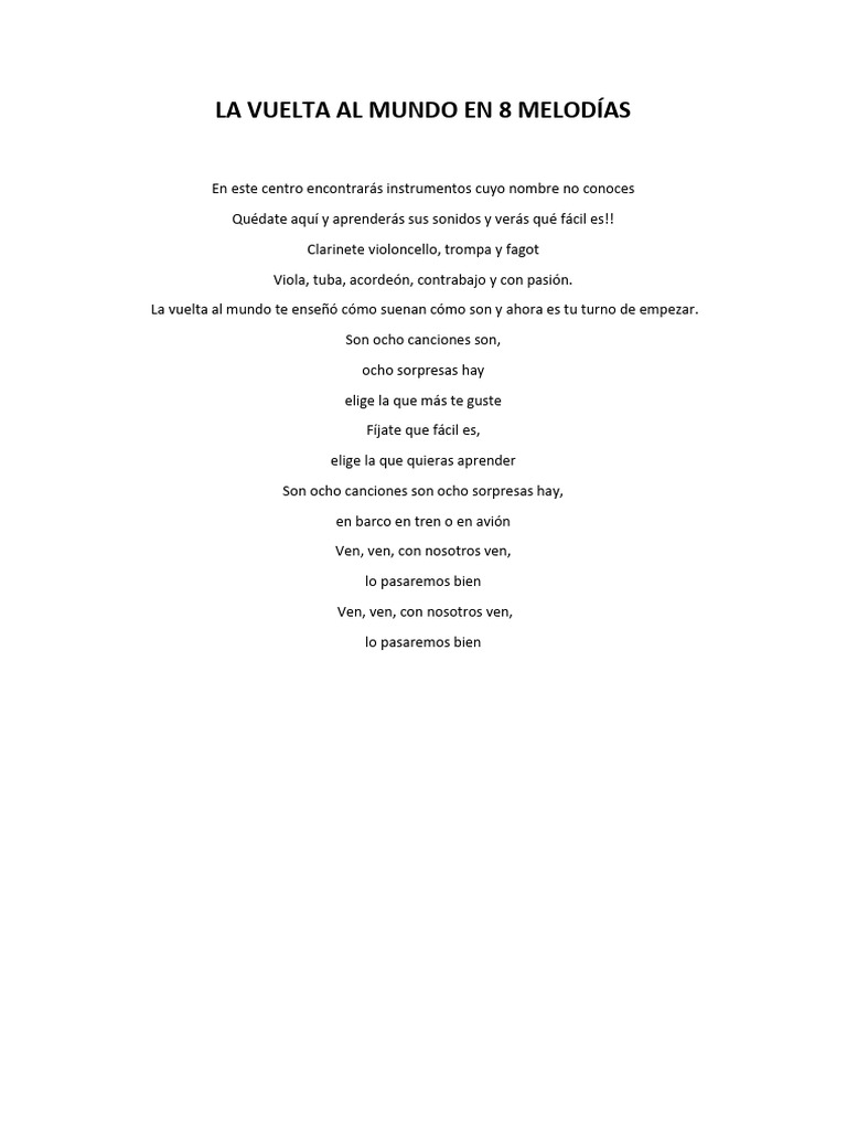 La Vuelta Al Mundo en 8 Melod As | PDF