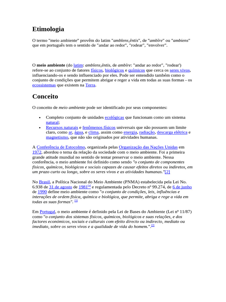 Etimologia e Conceito de Meio Ambiente | PDF