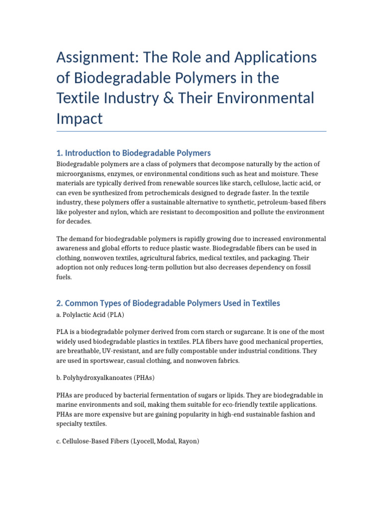 Biodegradable Polymers Textile Industry Assignment (1) | PDF | Biodegradation | Textiles
