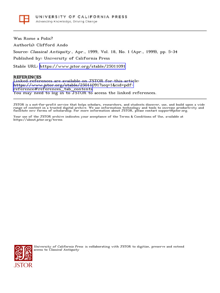 Ando - Was Rome A Polis - 1999 | PDF | Ancient Rome | Roman Empire