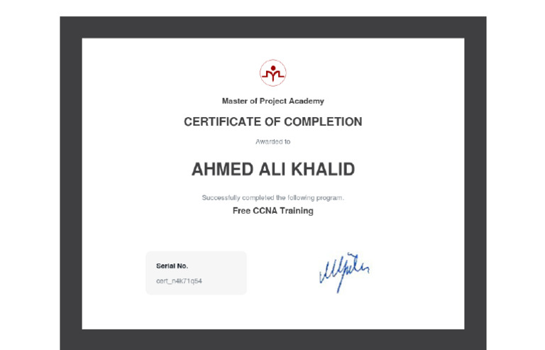 Certificate of Completion For Free Ccna Training | PDF