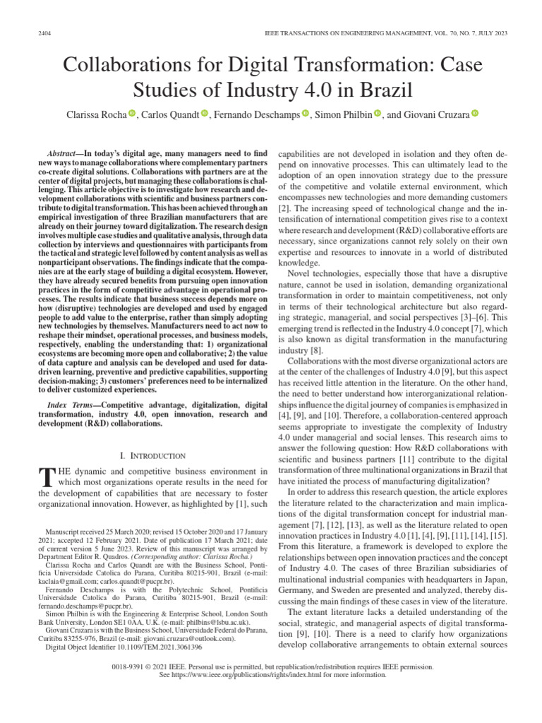 Collaborations For Digital Transformation Case Studies of Industry 4.0 in Brazil | PDF ...