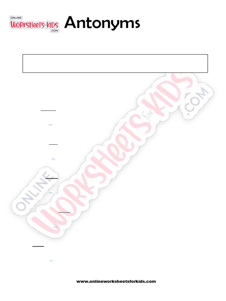 Antonym Worksheets For Kids 06 | PDF