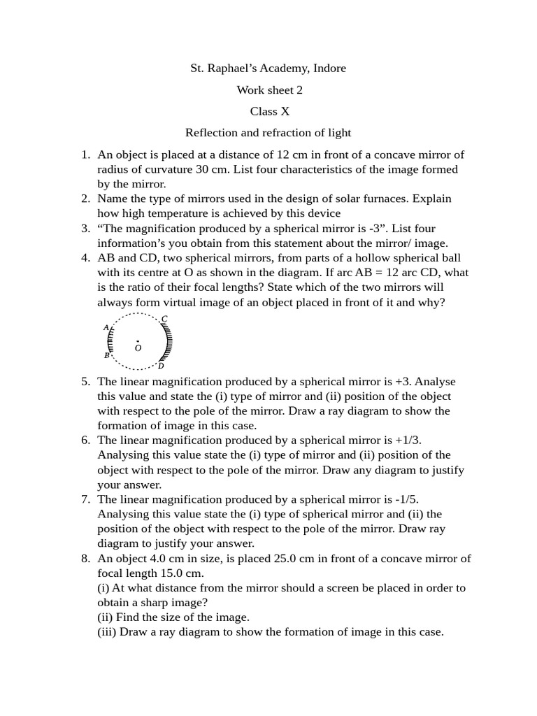 Refraction and Reflection of Light Revision Worksheet X | PDF | Mirror ...