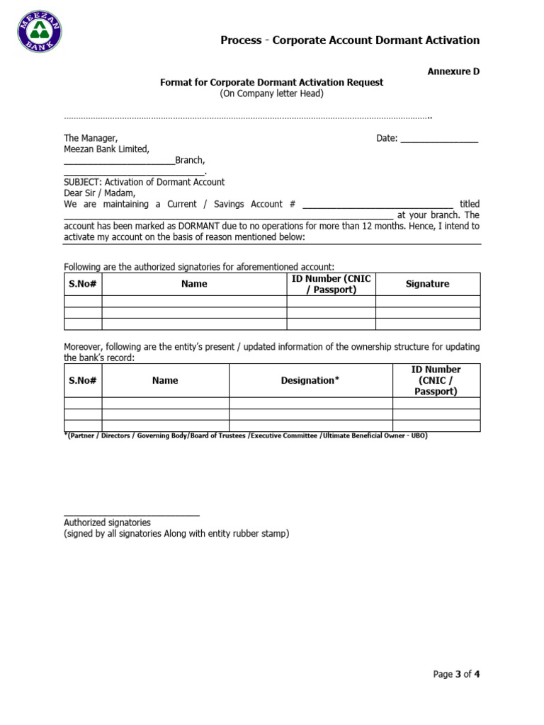 Corporate Dormant Account Activation Form | PDF