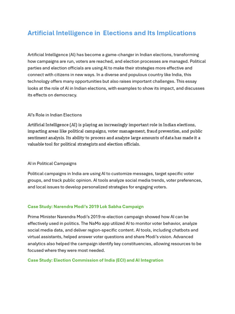 AI in Elections and Its Implications | PDF | Artificial Intelligence ...