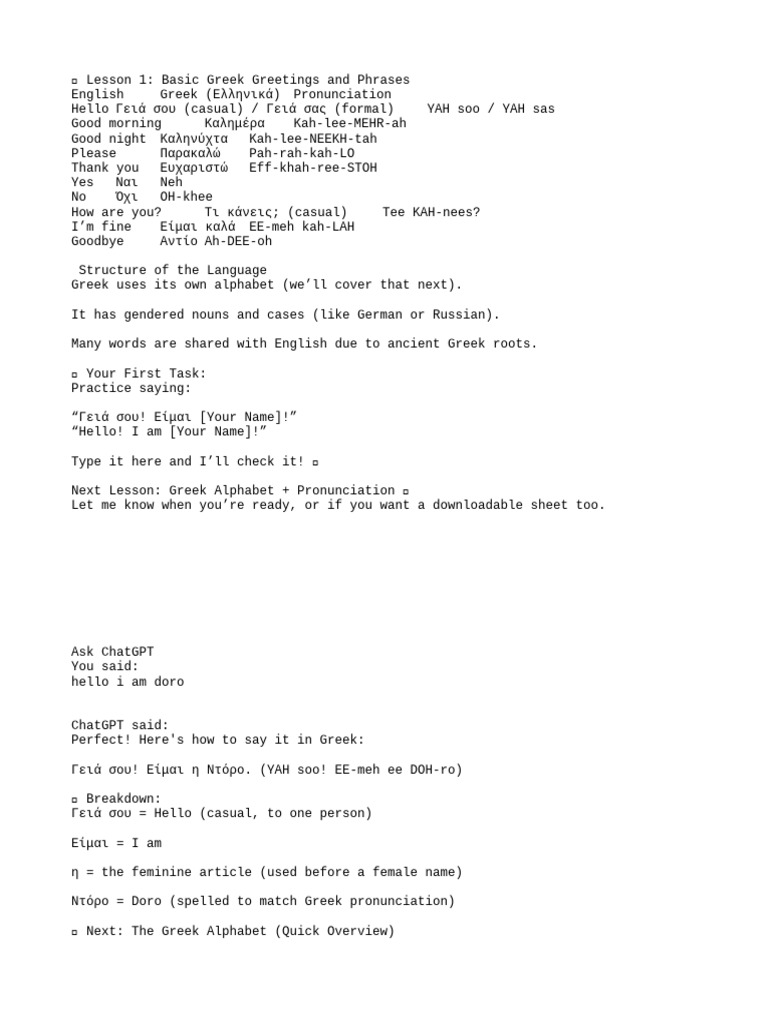 ? Lesson 1 Basic Greek Greetings A | PDF | Greek Alphabet | English ...