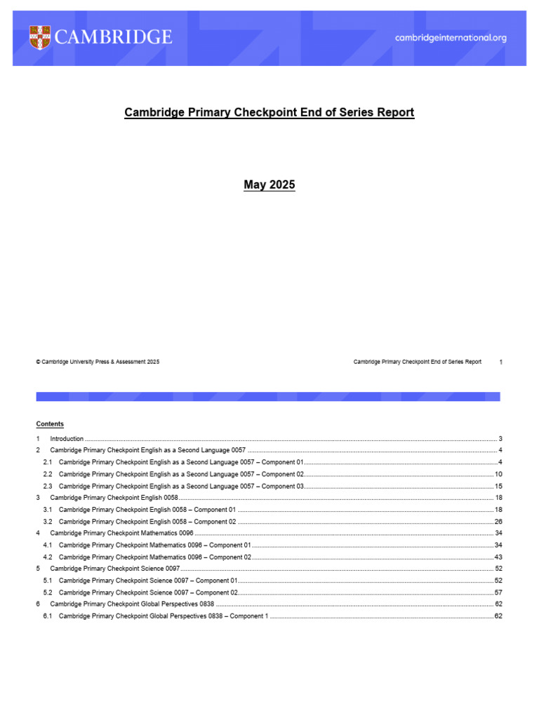 Cambridge Primary Checkpoint Report 2025 | PDF | Question | Multiple Choice