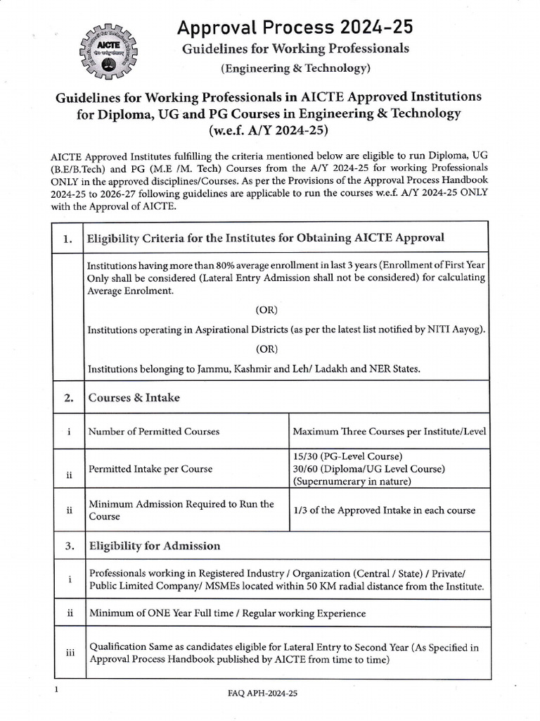 AICTE Guidelines for Working Professionals | PDF | Academia ...
