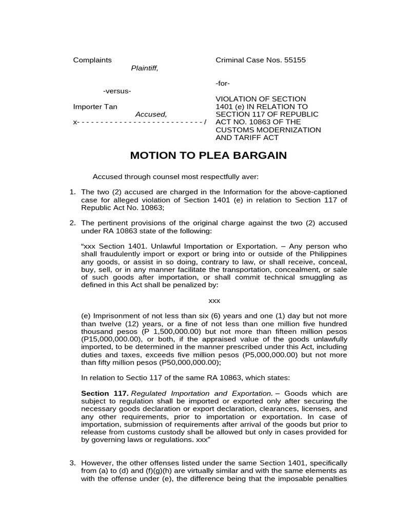 Motion To Plea Bargain Tan | PDF | Plea | Plea Bargain