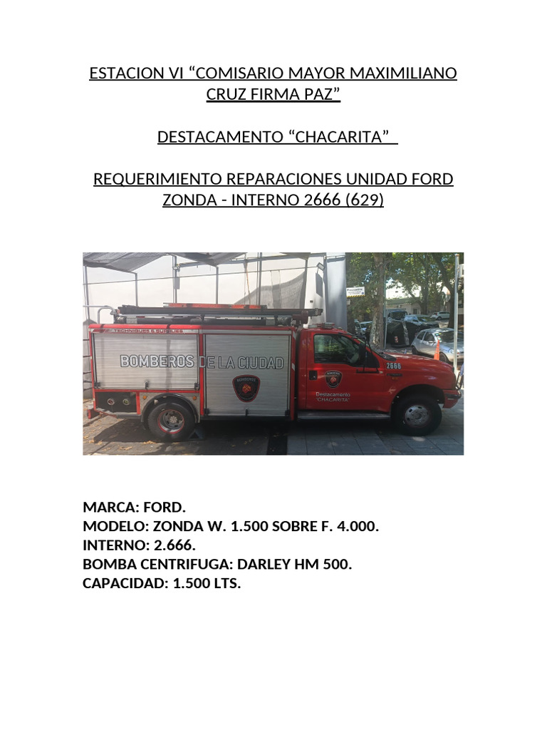 Requerimientos Ford Zonda 2666 | PDF | Bomba | Vehículos terrestres