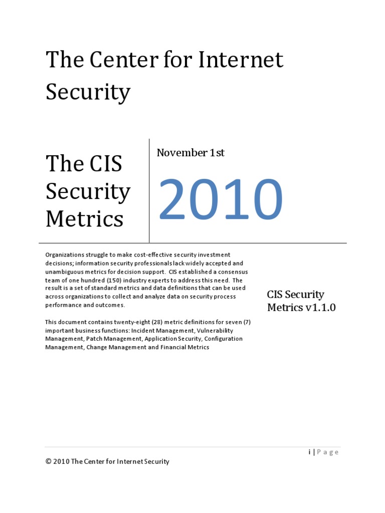 CIS Security Metrics v1.1.0 | PDF | Computer Security | Security