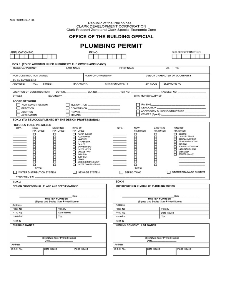 Plumbing Permit Application Form | PDF | Plumbing | Hydraulic Engineering