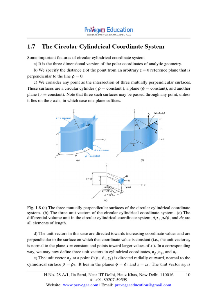 1.7 The Circular Cylindrical Coordinate System | PDF | Coordinate System | Classical Geometry