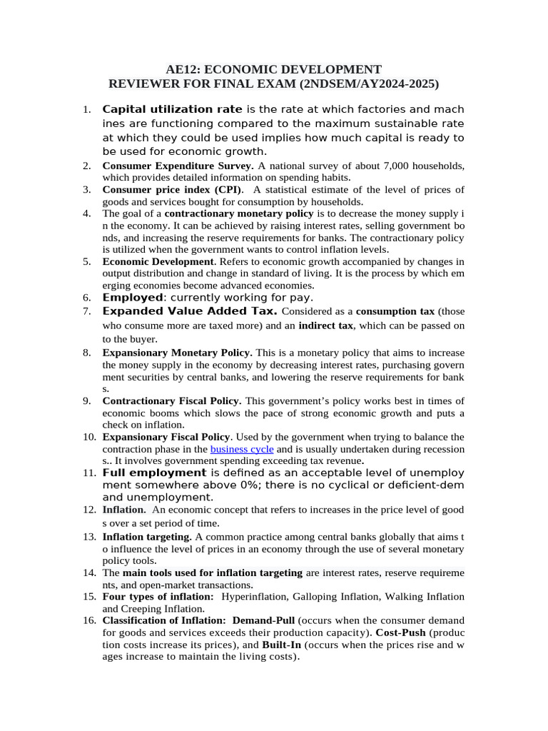 Economic Development Final Exam Review | PDF | Cost Of Living | Money ...