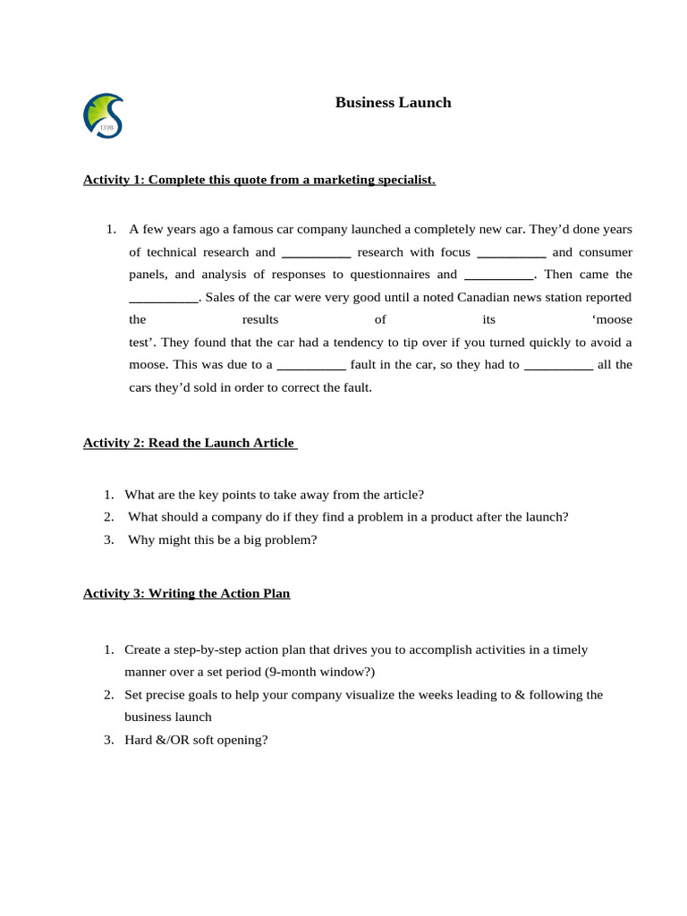 L21 Writing Business Launch Section | PDF