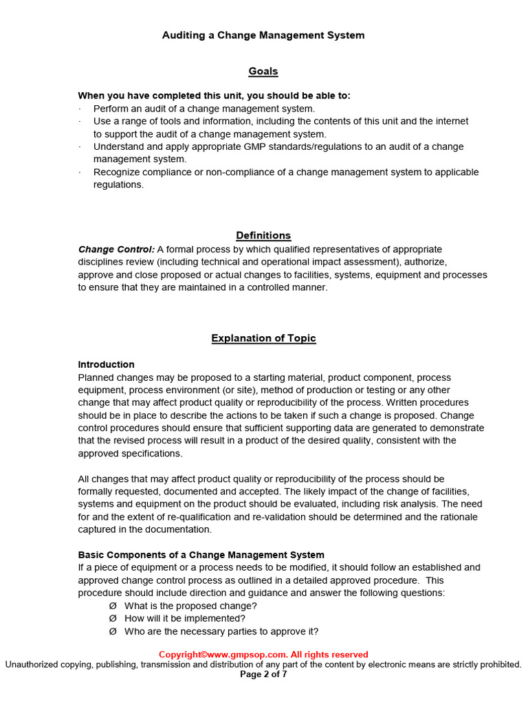 Change Management System Audit Guide | PDF | Audit | Regulatory Compliance