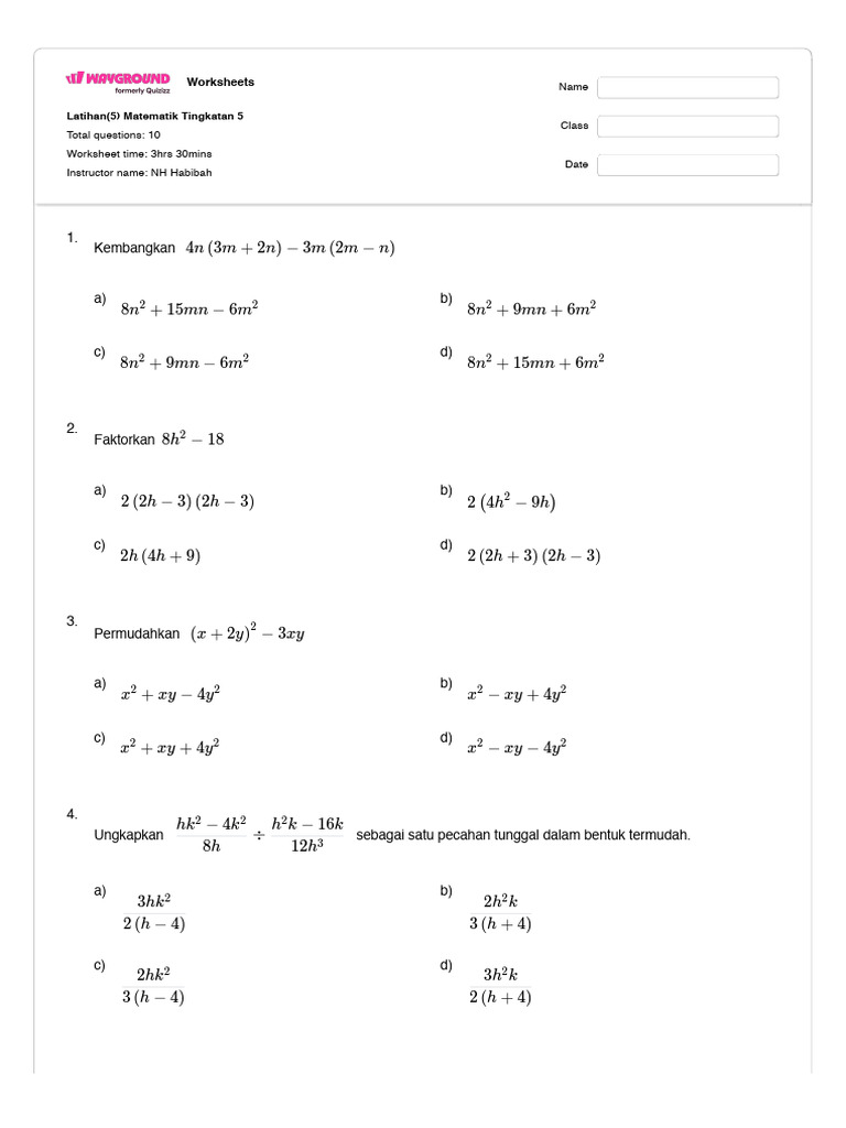 Latihan (5) Matematik Tingkatan 5 | PDF