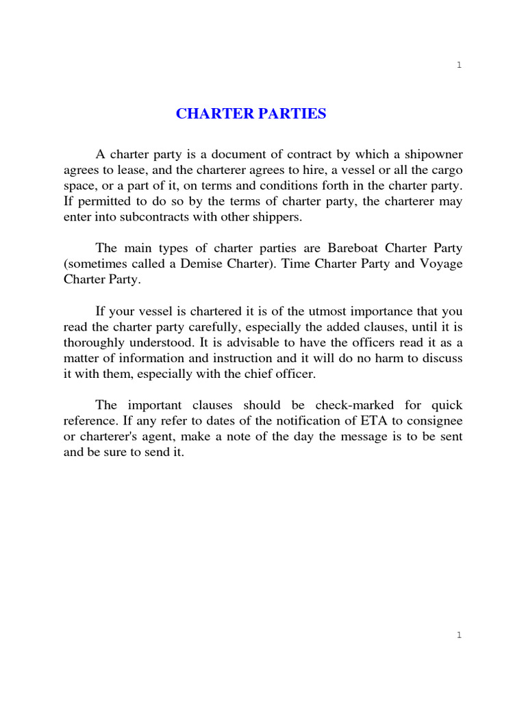 Understanding Charter Parties | PDF | Shipping | Water Transport
