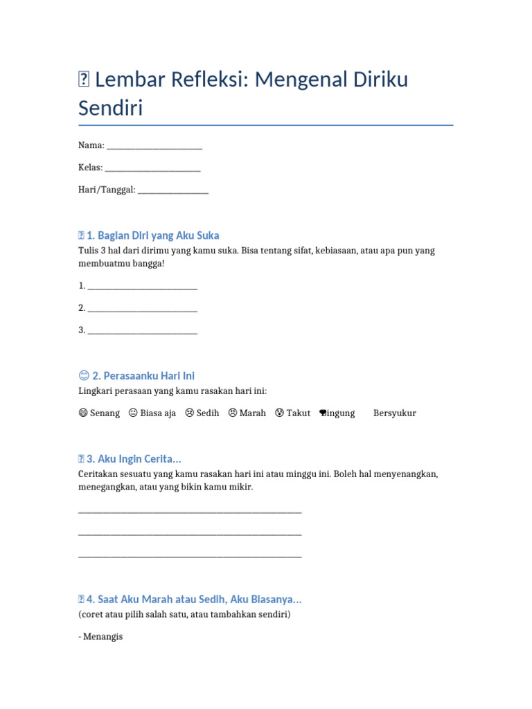 Lembar Refleksi Mengenal Diriku Sendiri Fajar | PDF