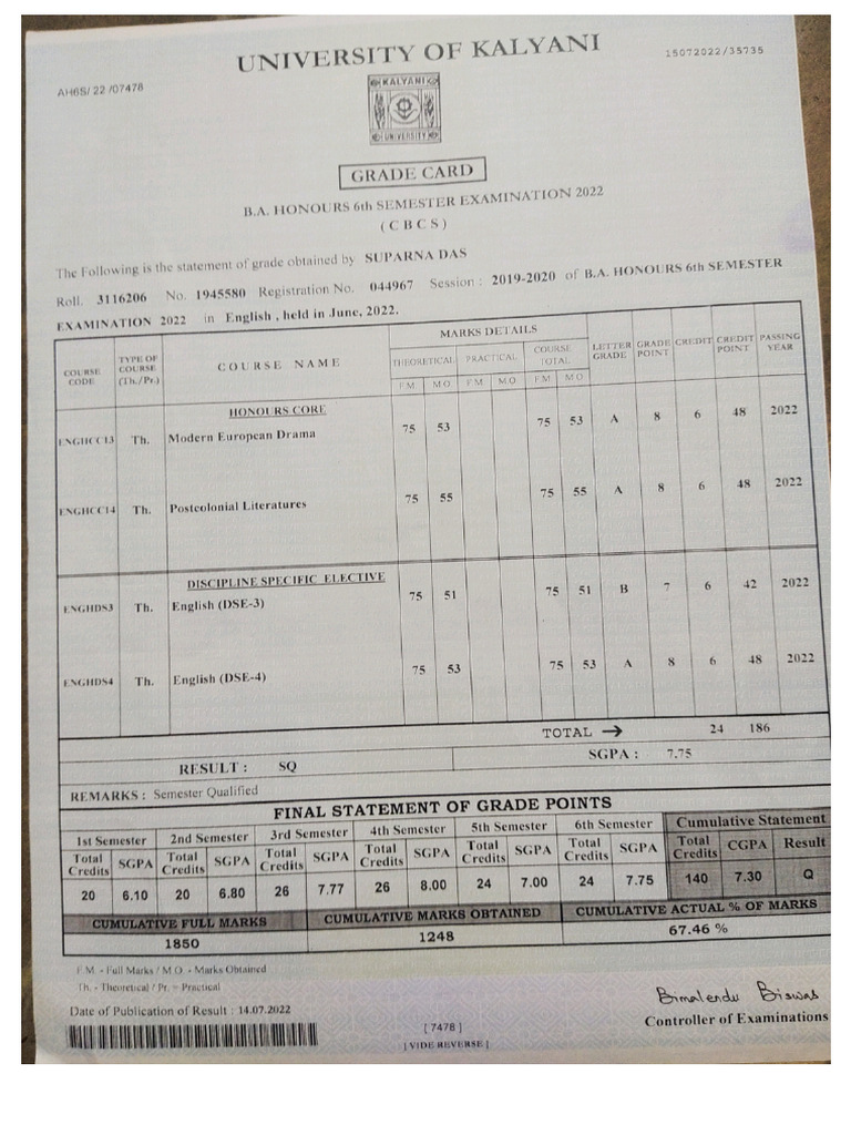Marksheet Grad | PDF