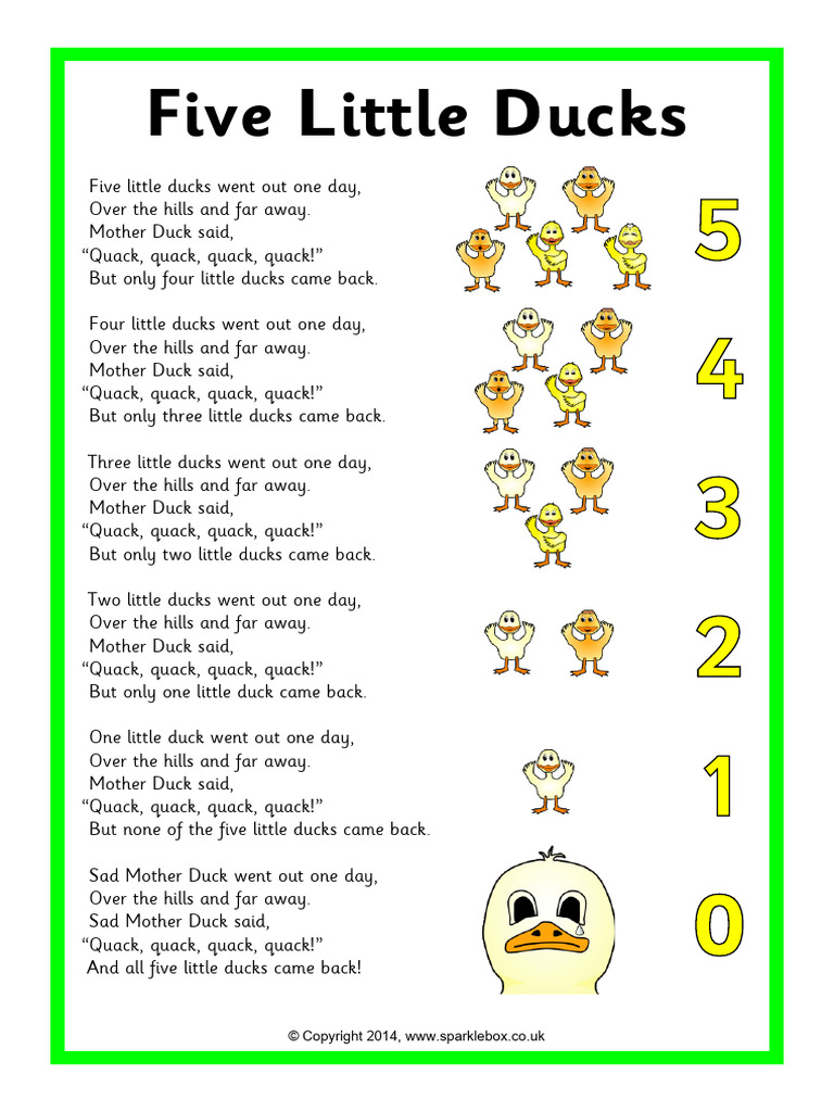 Five Little Ducks Poem | PDF