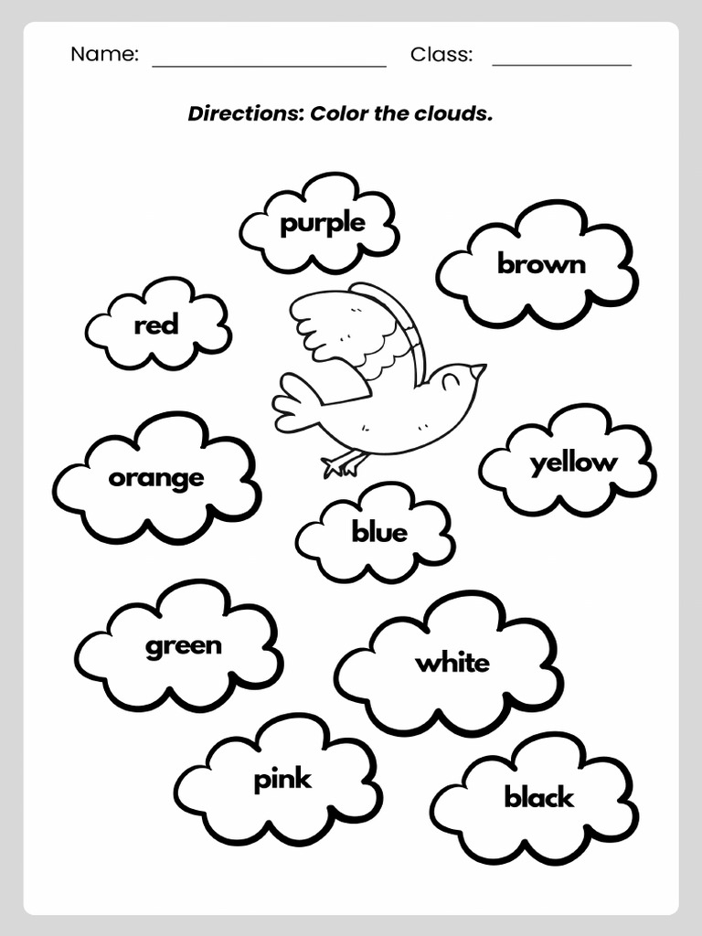 Colors Worksheet in Black and White Printable Style | PDF
