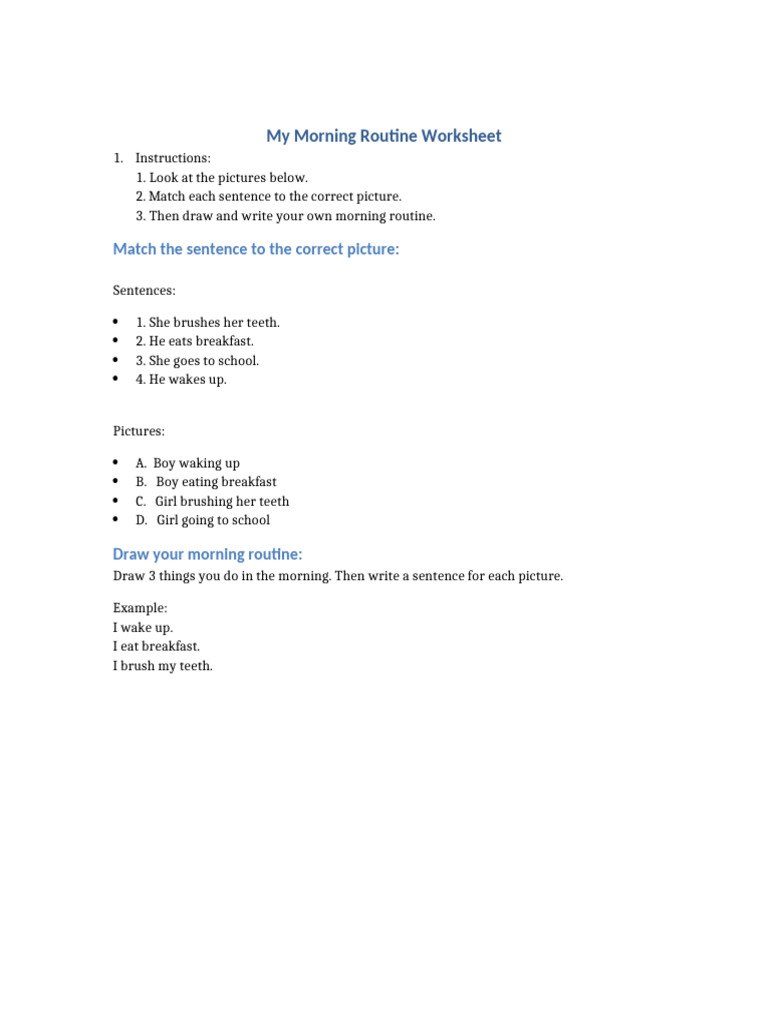 My Morning Routine Worksheet | PDF
