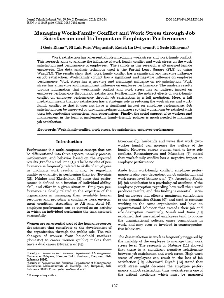 Managing Work-Family Conflict Effects | PDF | Job Satisfaction ...