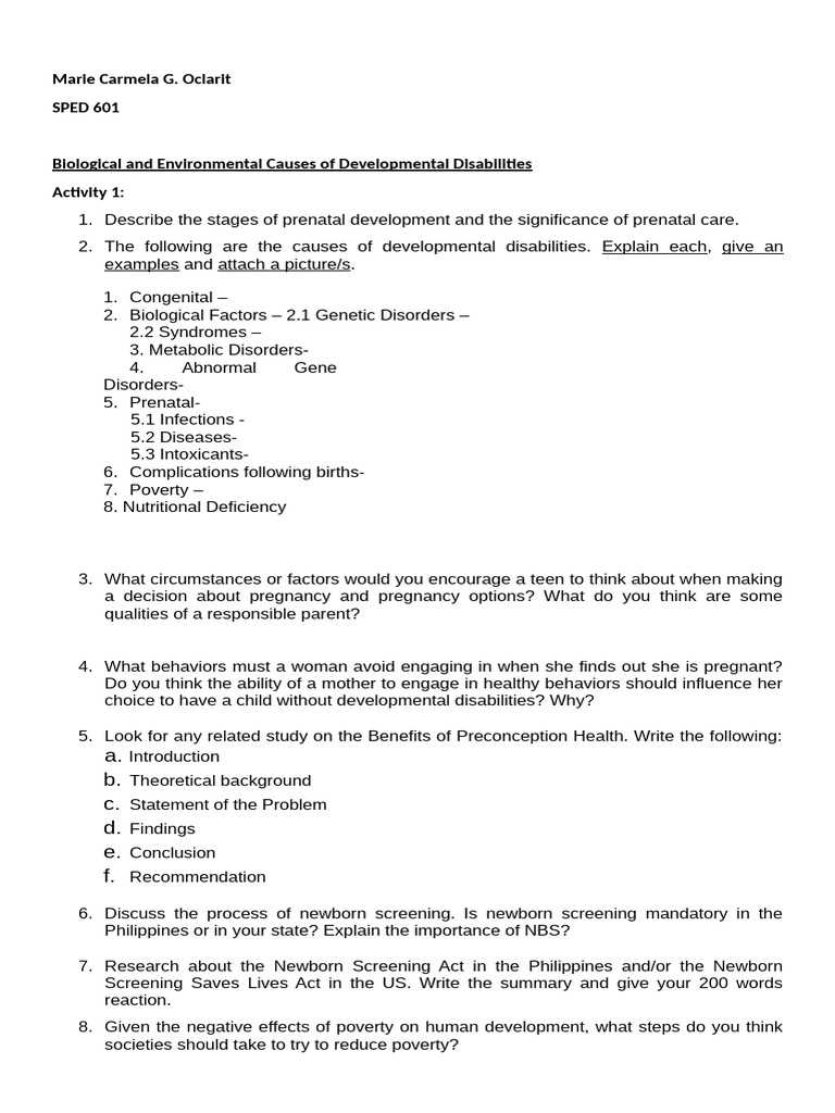 Biological and Environmental Causes (Oclarit - MArie Carmela) | PDF | Prenatal Development ...