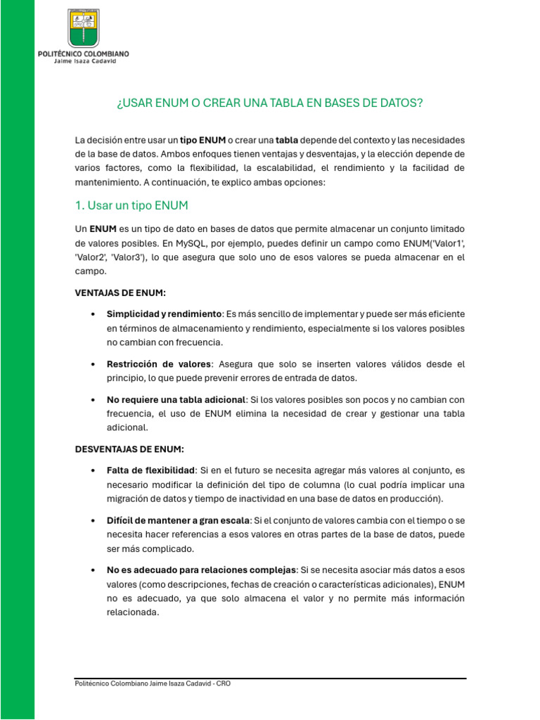 Usar Enum o Crear Una Tabla en Bases de Datos | PDF | Bases de datos | Recuperación de información