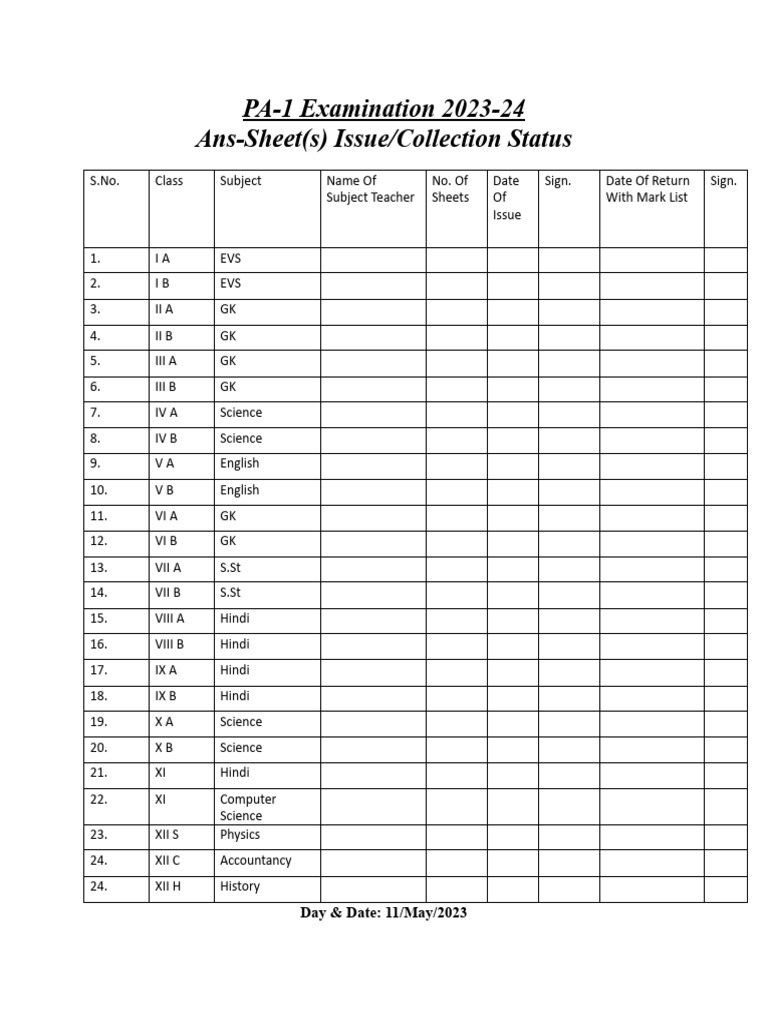 Ans-Sheet(s) IssueCollection Status | PDF