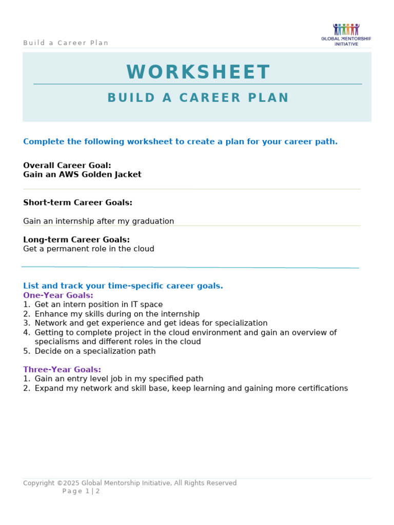 Gmi s5 English Worksheet Build A Career Plan | PDF