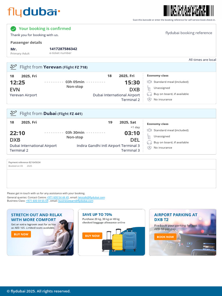 Flydubai Booking Confirmation Details | PDF | Airlines | Civil Aviation