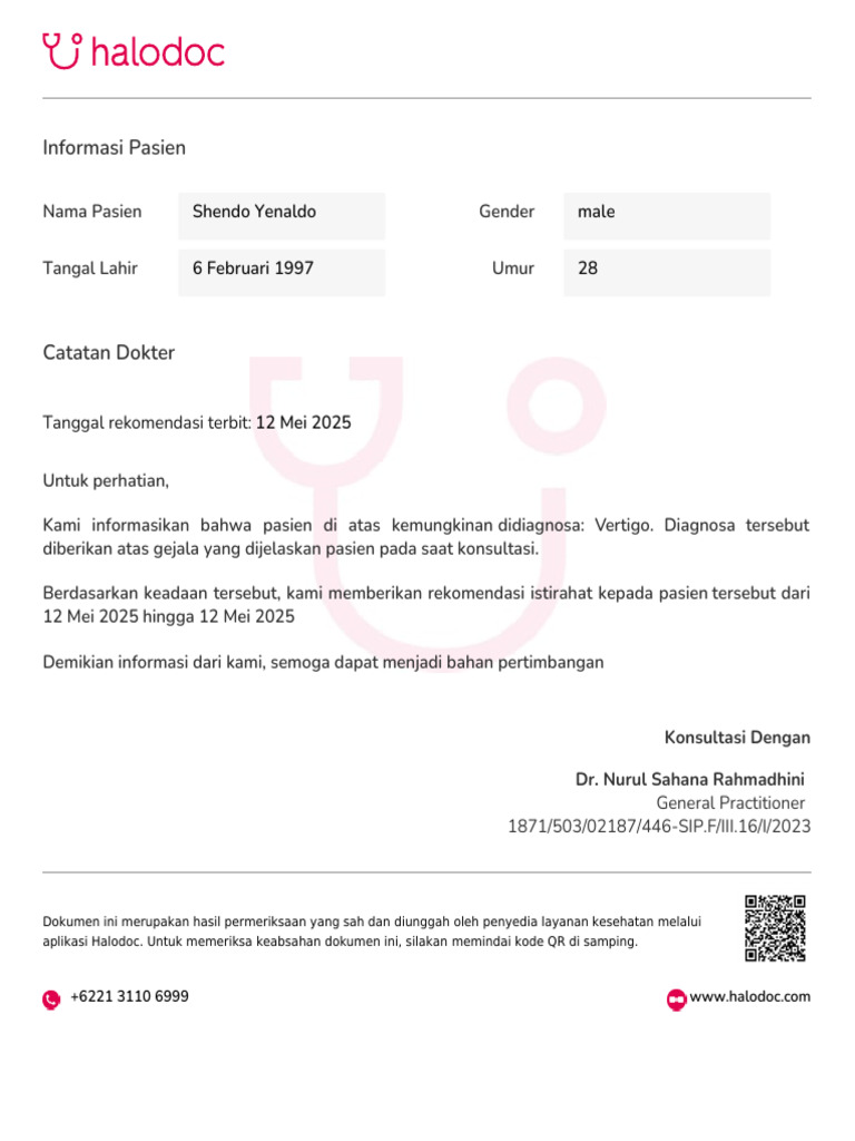 Surat Keterangan Sakit Dodo | PDF