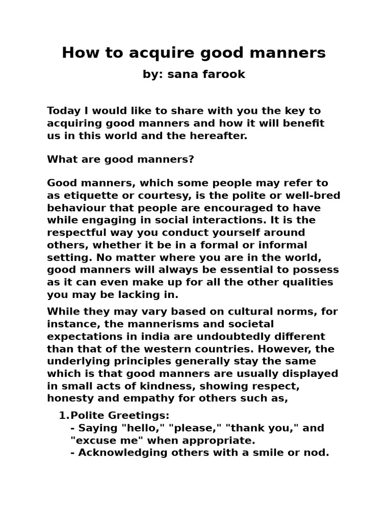 How To Acquire Good Manners | PDF | Etiquette | Prophets And Messengers ...