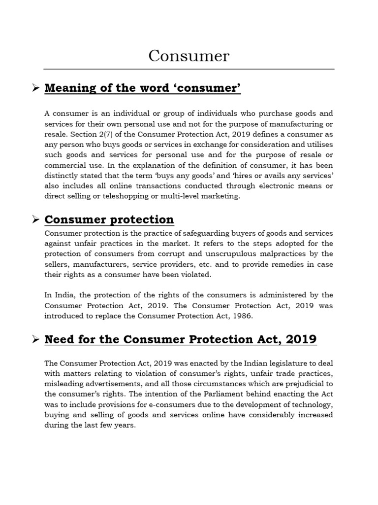 Understanding Consumer Protection Act 2019 | PDF | Consumer Protection ...