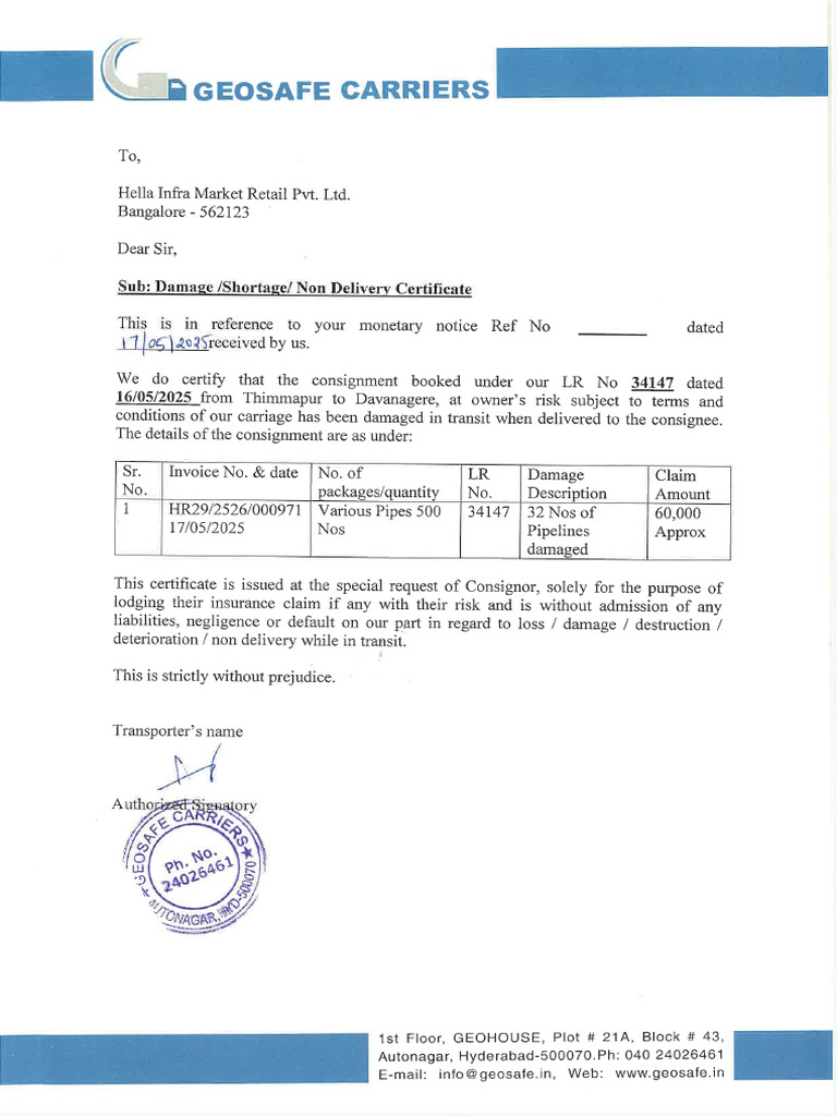 Damage Certificate | PDF