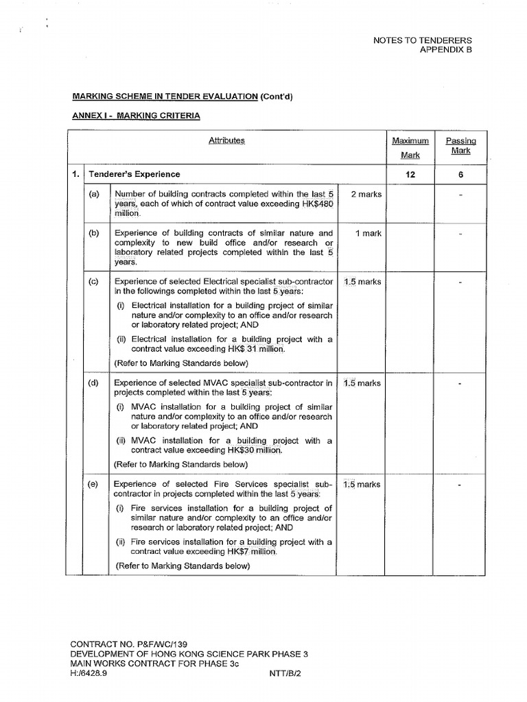 3-Construction Tender - Marking Scheme in Tender Evaluation | PDF