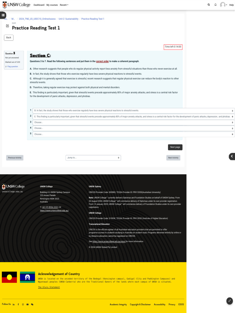 Practice Reading Test 1 (Page 3 of 5) UNSW | PDF | Panic Attack | Anxiety