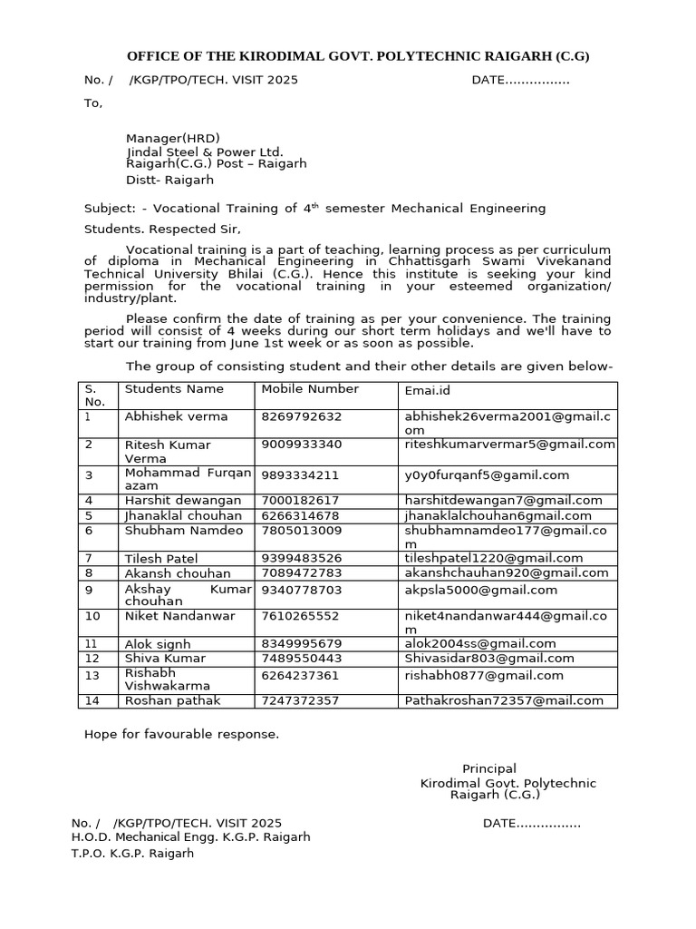 Industrial Training Format 1-1 | PDF