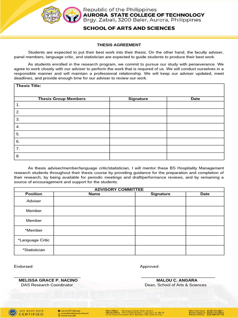 Thesis Agreement New Iso Header | PDF