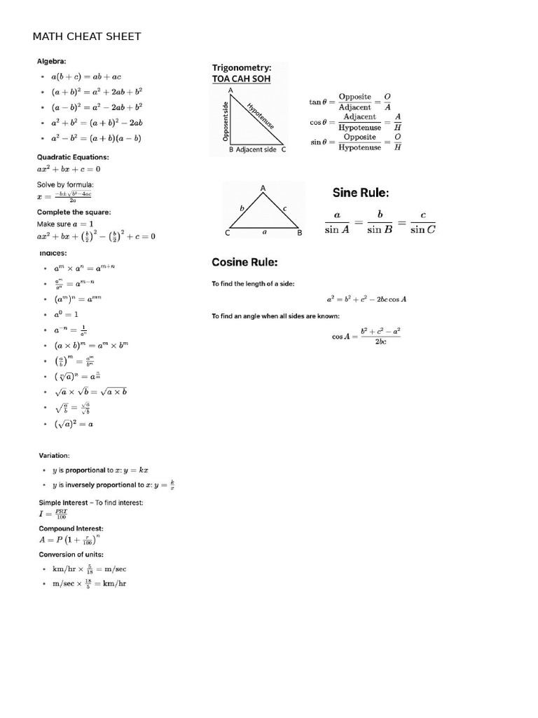 Math Cheat Sheet | PDF