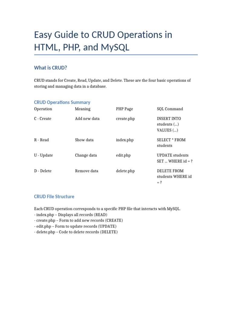Easy Crud Guide PHP Mysql | PDF