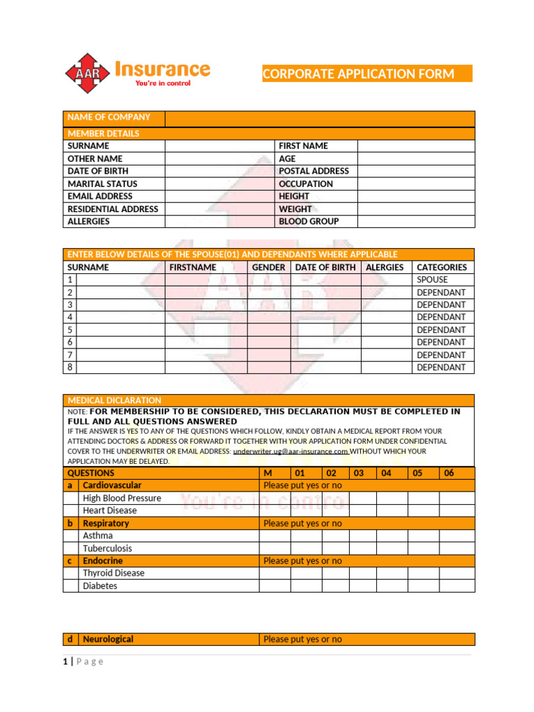 Corporate Membership Application Form | PDF | Medicine | Medical ...