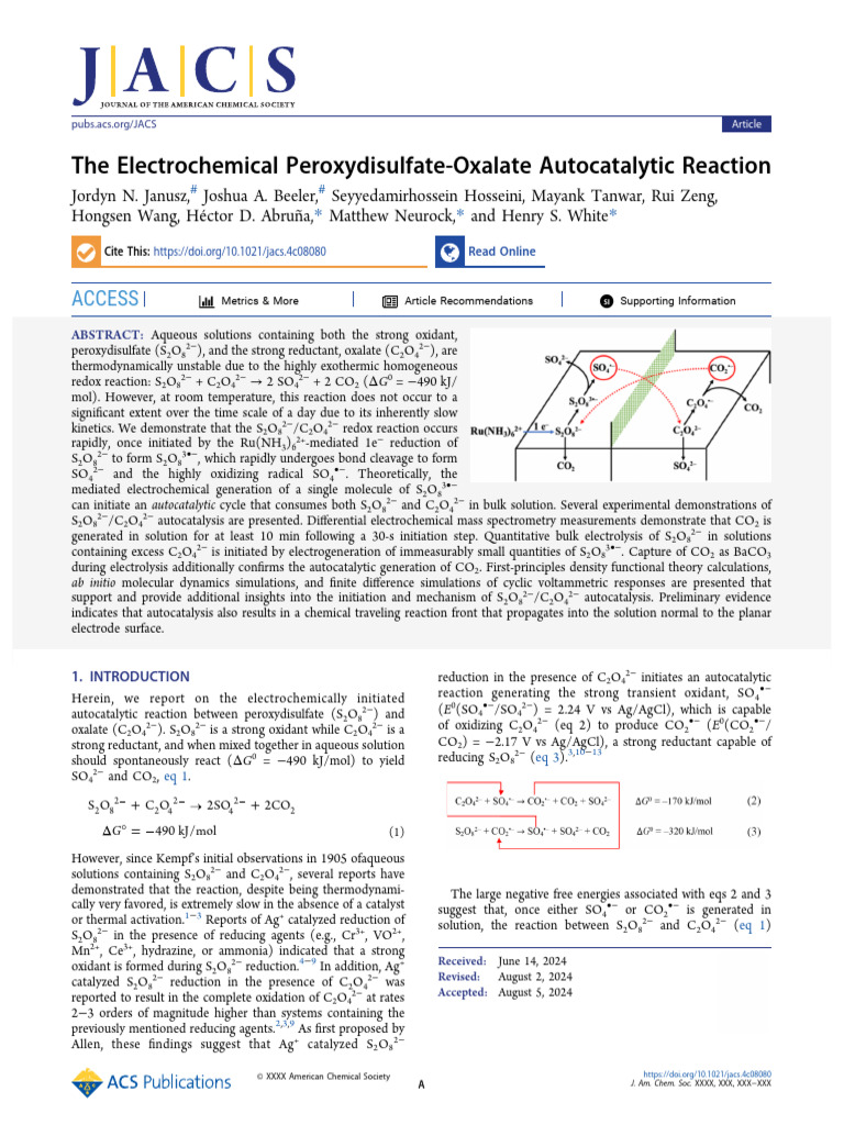 The Electrochemical Peroxydisulfate-Oxalate Autocatalytic Reaction ...